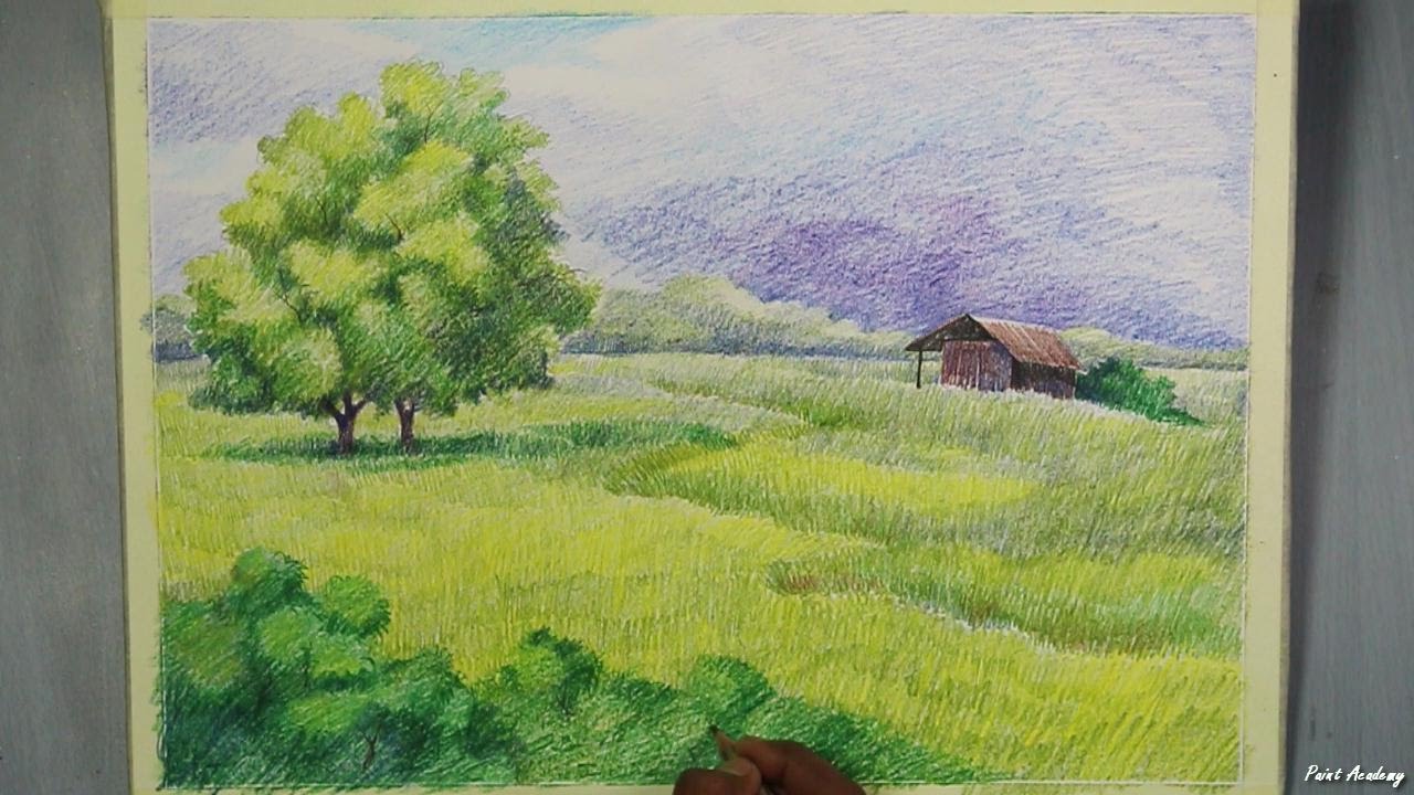 House Easy Landscape Color Pencil Drawing Riloim
