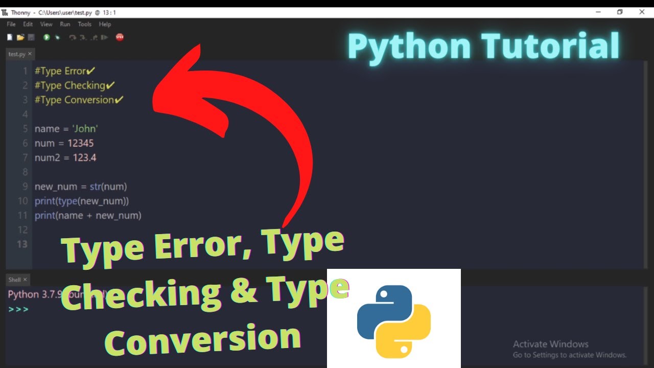 Type Error Type Checking Type Conversion Python Tutorial Youtube