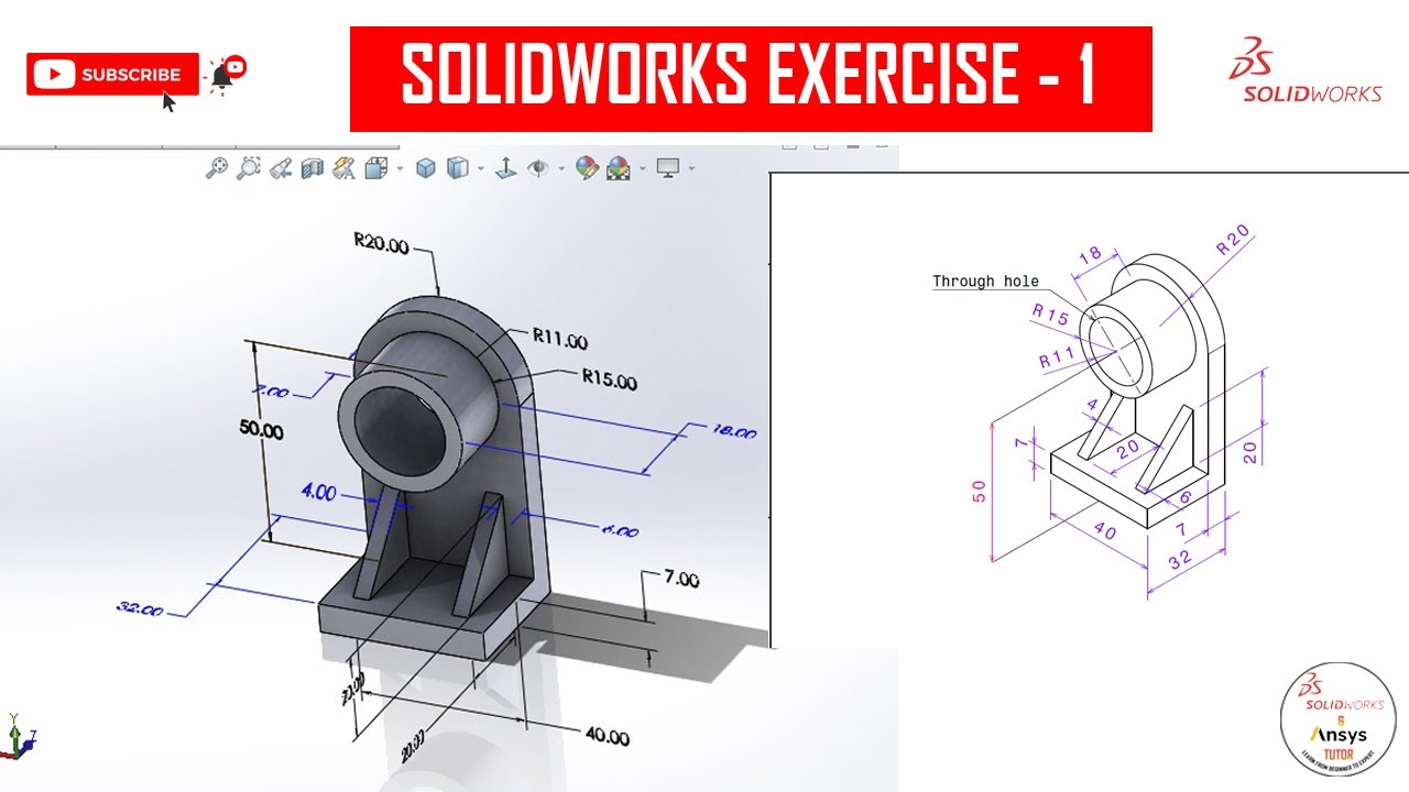 âš Solidworks Tutorial For Beginners Exercise 1 Youtube