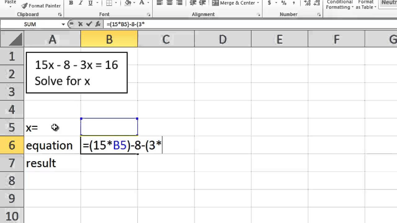 Basic Algebra With Excel Youtube