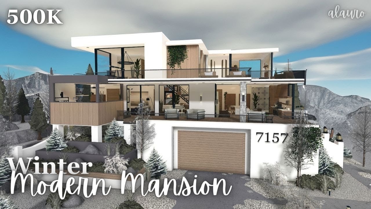 Winter Modern Mansion 500k Bloxburg Speed Build Youtube
