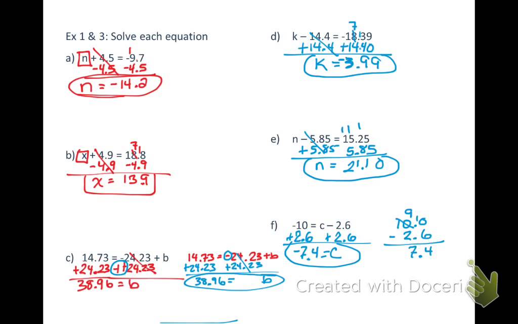 Solving Decimal Equations Tessshebaylo