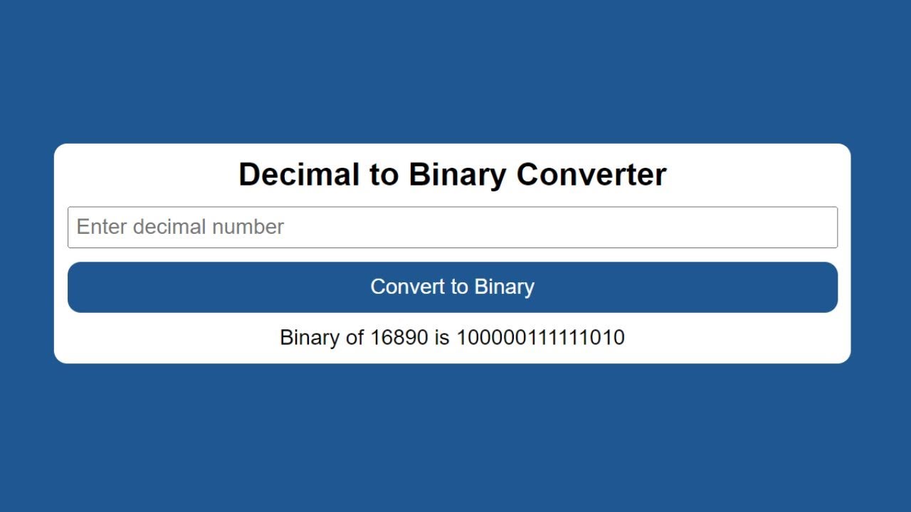 Decimal To Binary Converter Using Html Css And Javascript Youtube