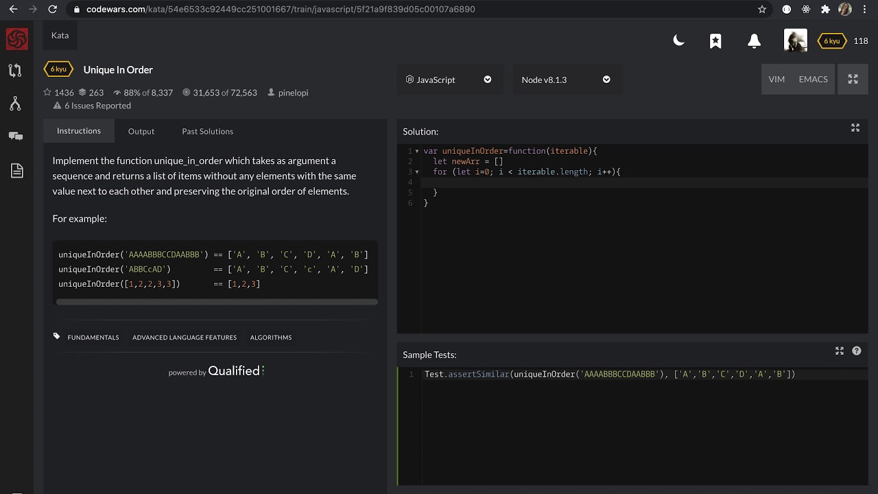 Codewars Unique In Order Javascript Code Challenge Youtube