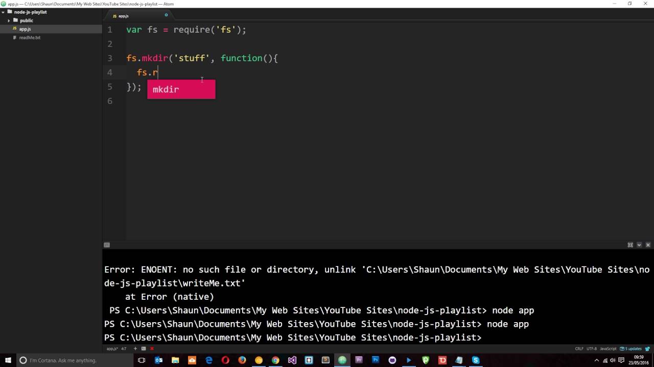 Node Js Tutorial For Beginners 10 Creating Removing Directories