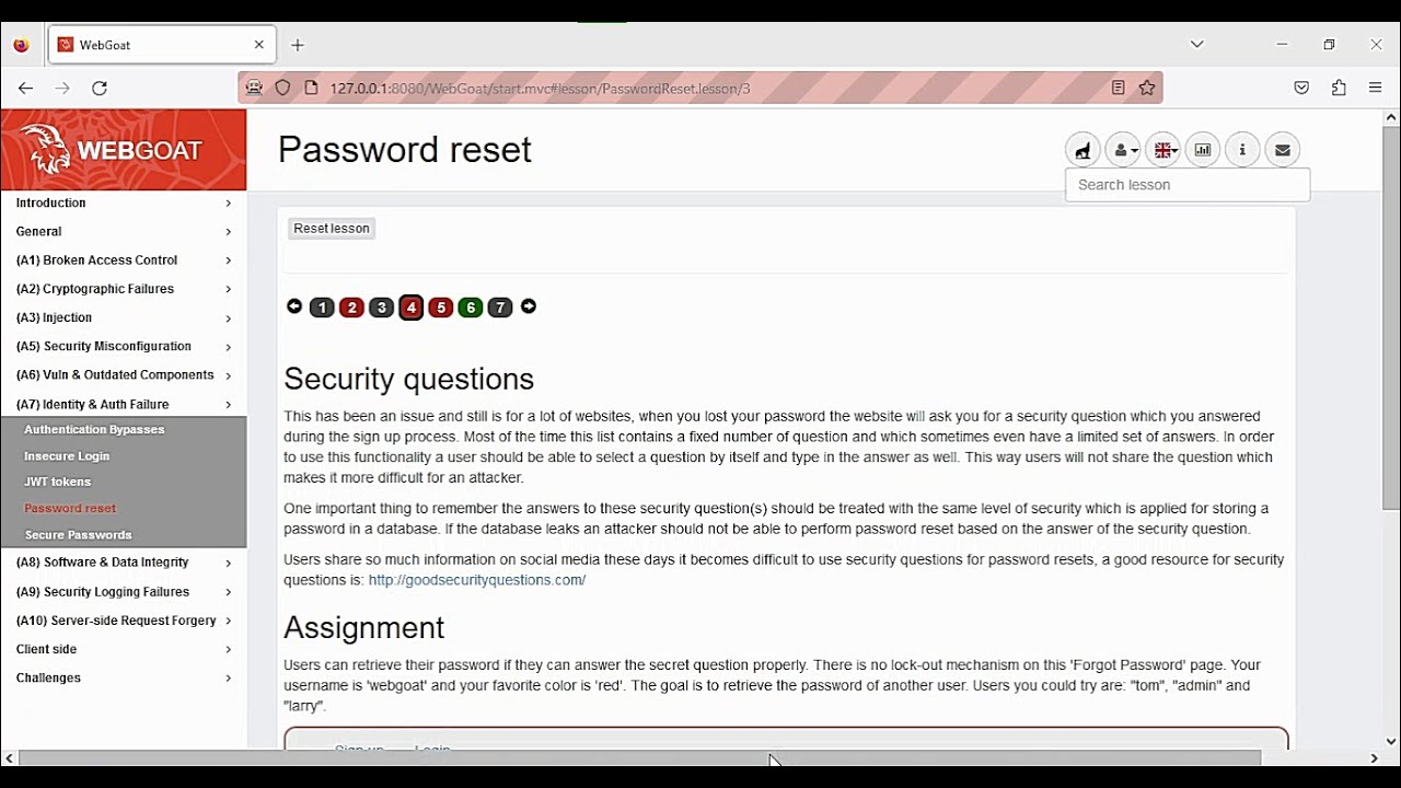 Webgoat 2023 A7 Password Reset Assignment 4 Youtube