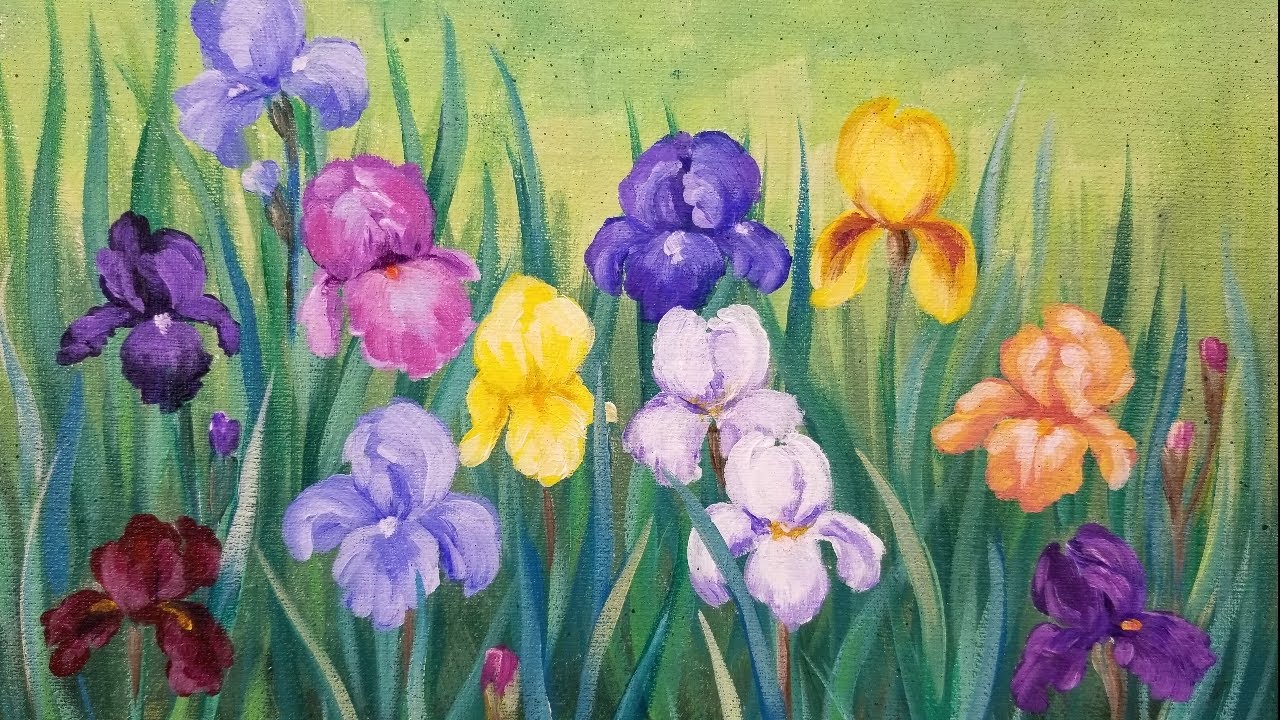 Iris Flower Garden Live Impressionist Acrylic Painting Tutorial Youtube