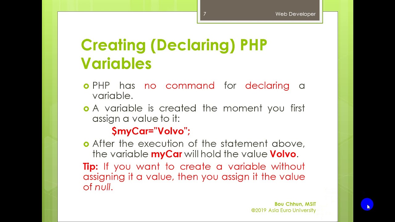 Chapter 3 Php Variables Youtube