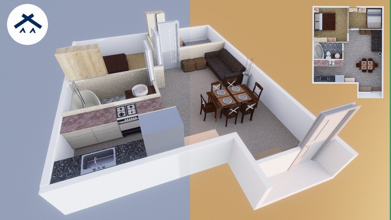Simple Apartment 3d Floor Plan Design Youtube
