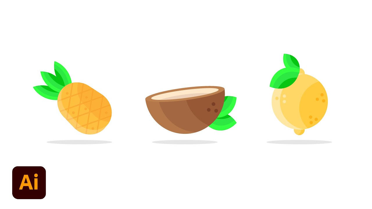 Minimal Flat Design Fruit Icons Easy Adobe Illustrator Tutorial Youtube