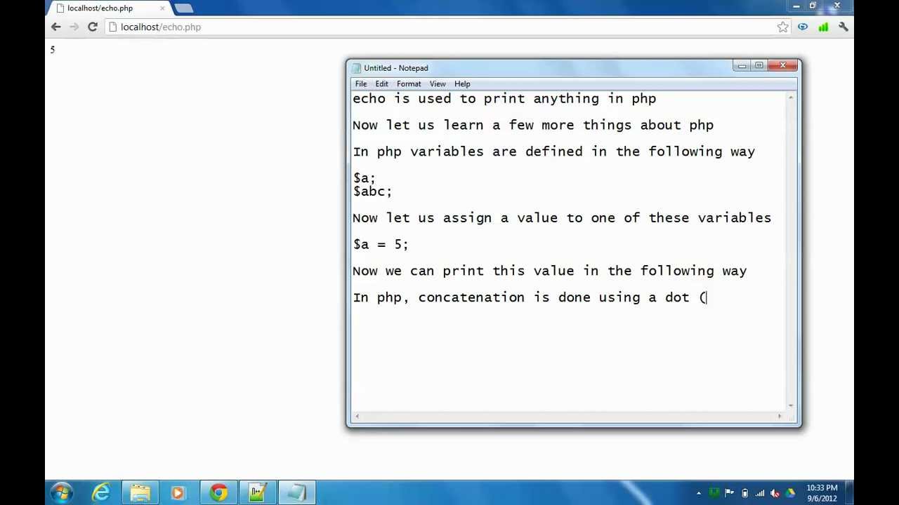 Basic Php Echo Command In Php Youtube