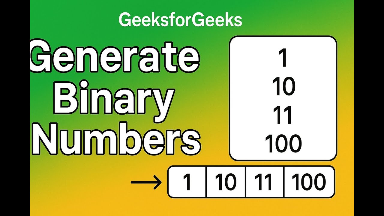 Generate Binary Numbers Geeksforgeeks Problem Solution Youtube
