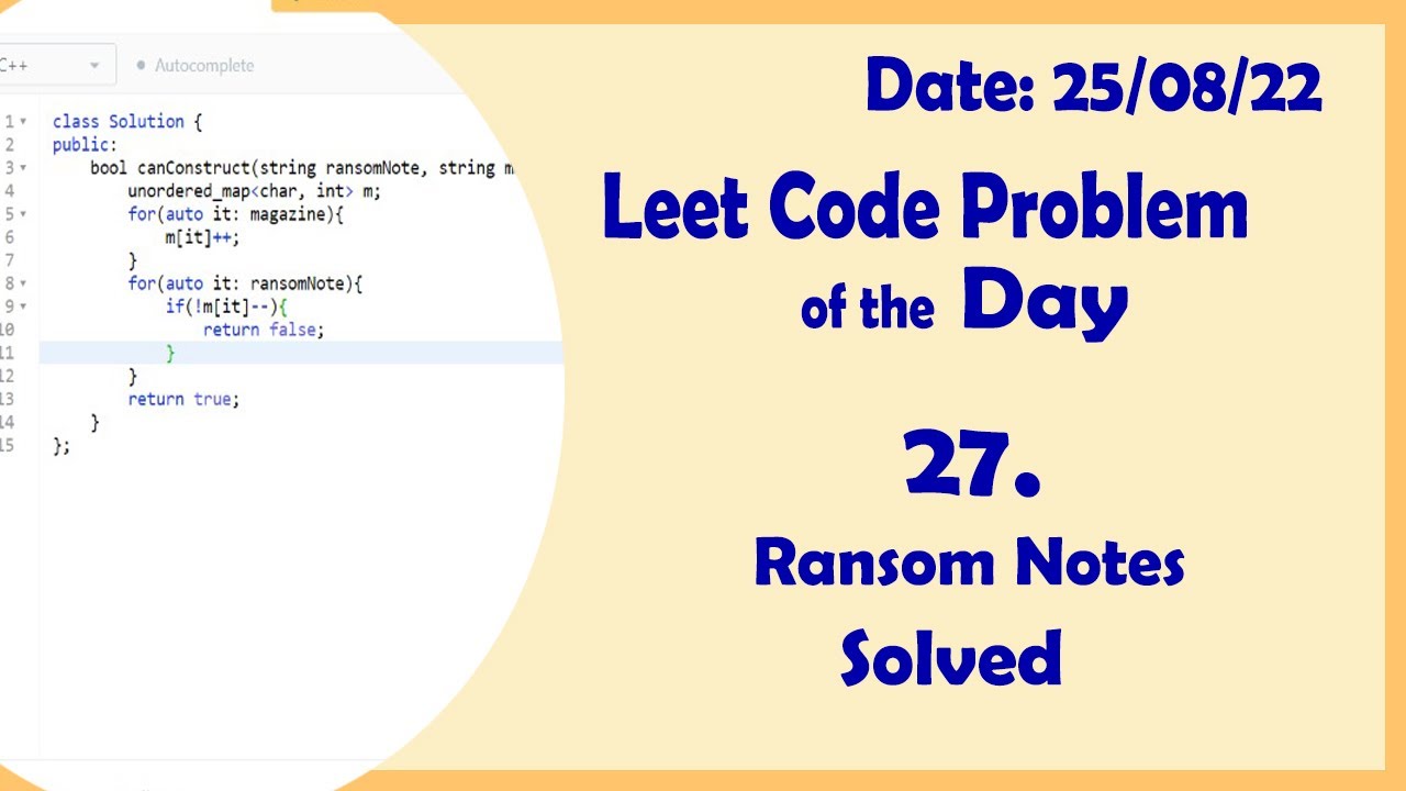 Ransom Note Leetcode Daily Challenge Youtube