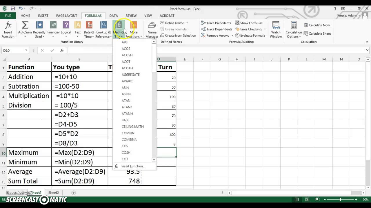 Excel Formulas Tutorial Youtube