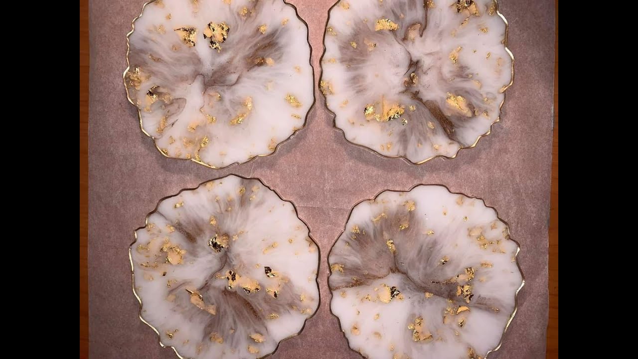 Very Elegant Marble Resin Coasters Using Liquid Leaf Gold Youtube