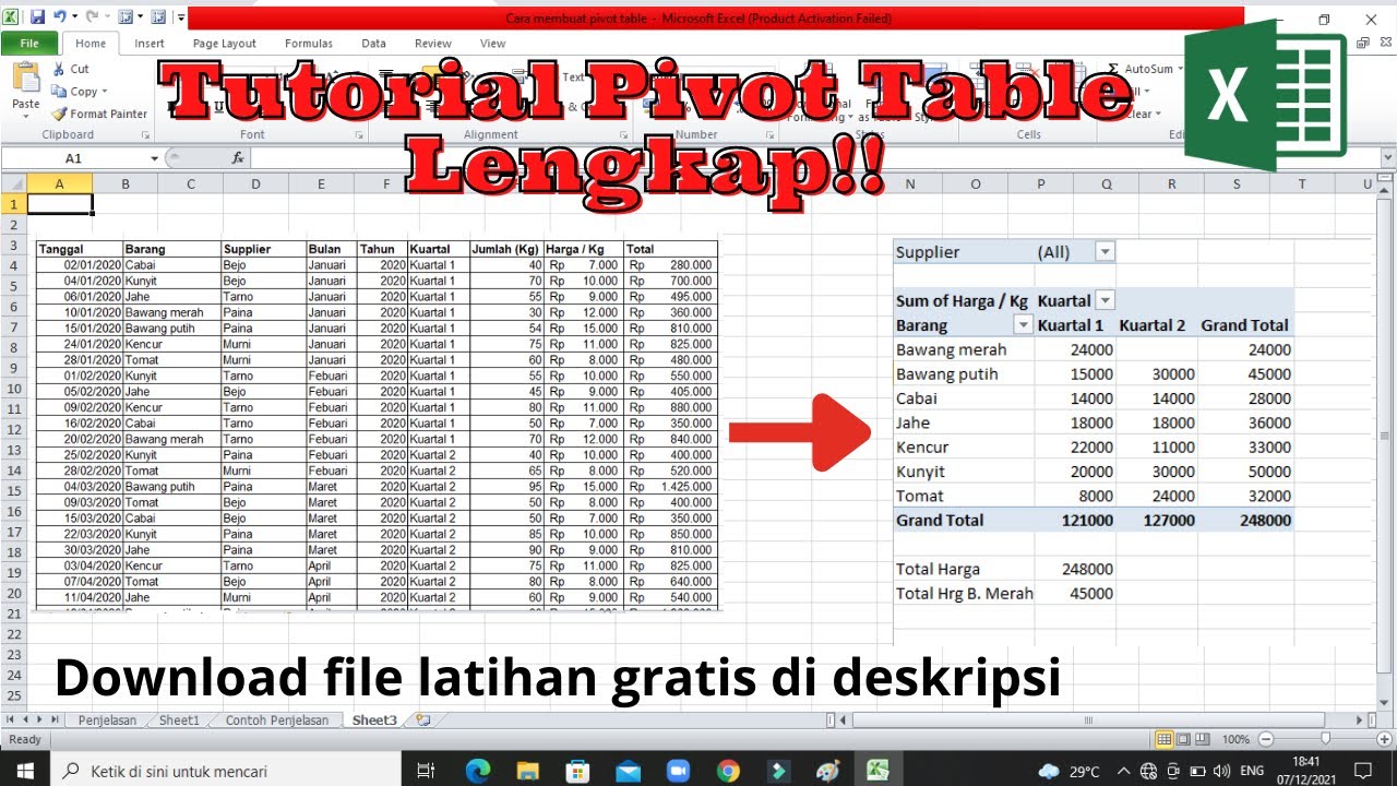 Tutorial Cara Membuat Pivot Table Youtube