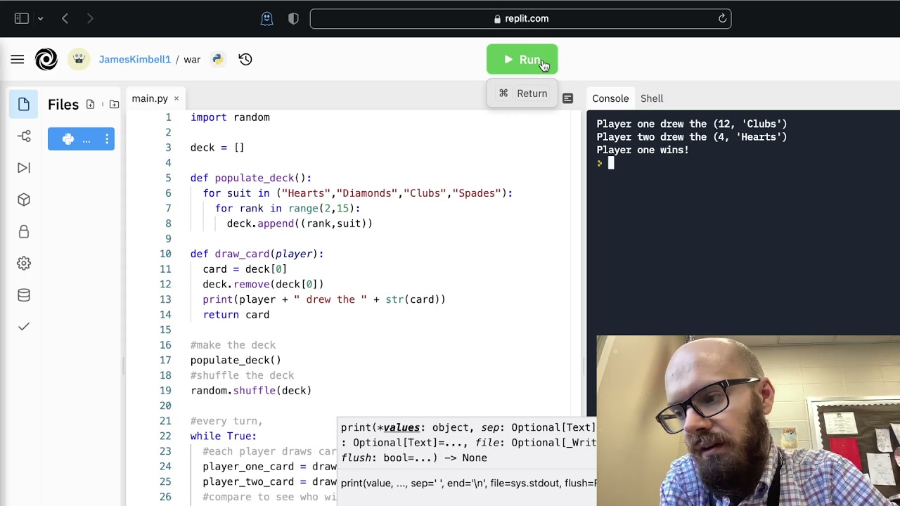 Python War Card Game Youtube
