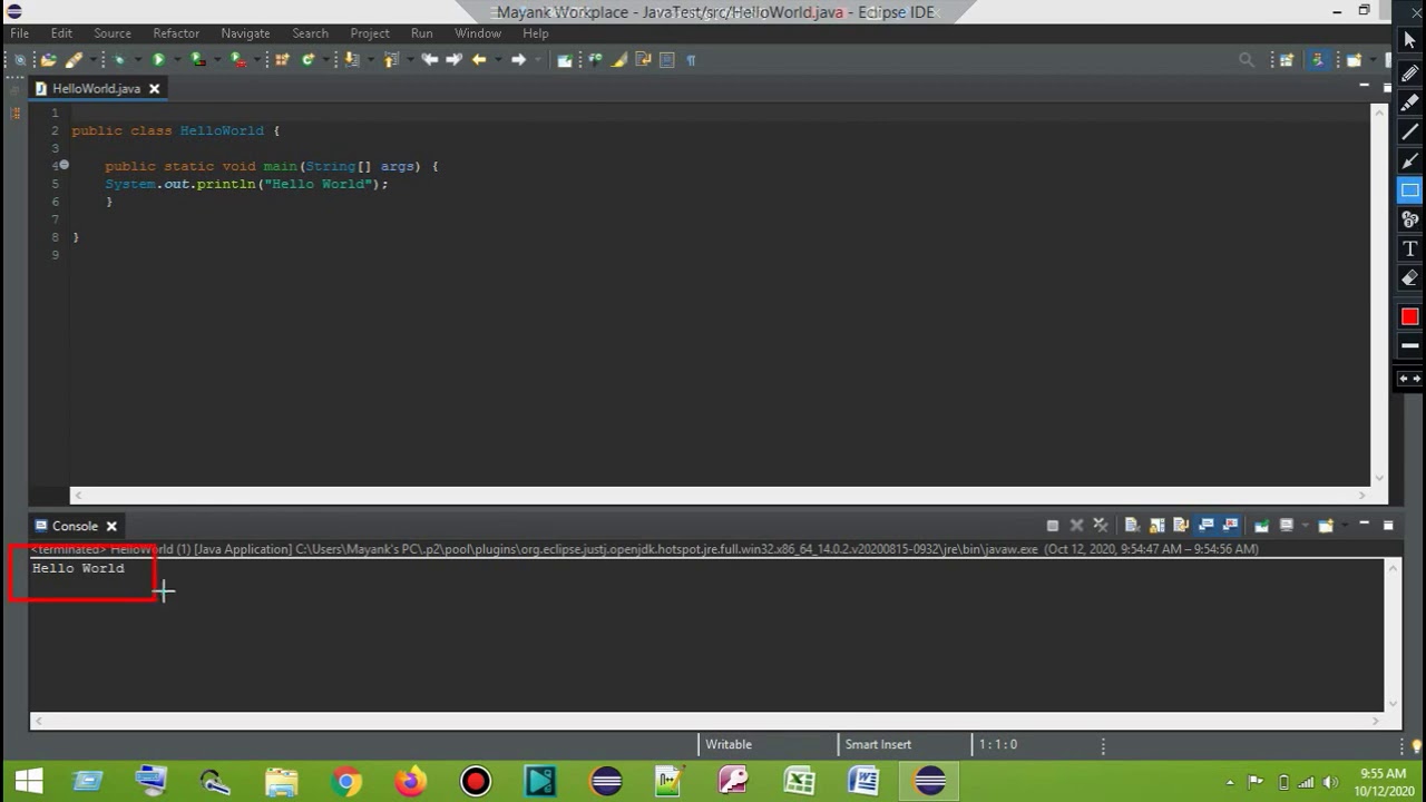 Hello World Java Program In Eclipse Ide Youtube