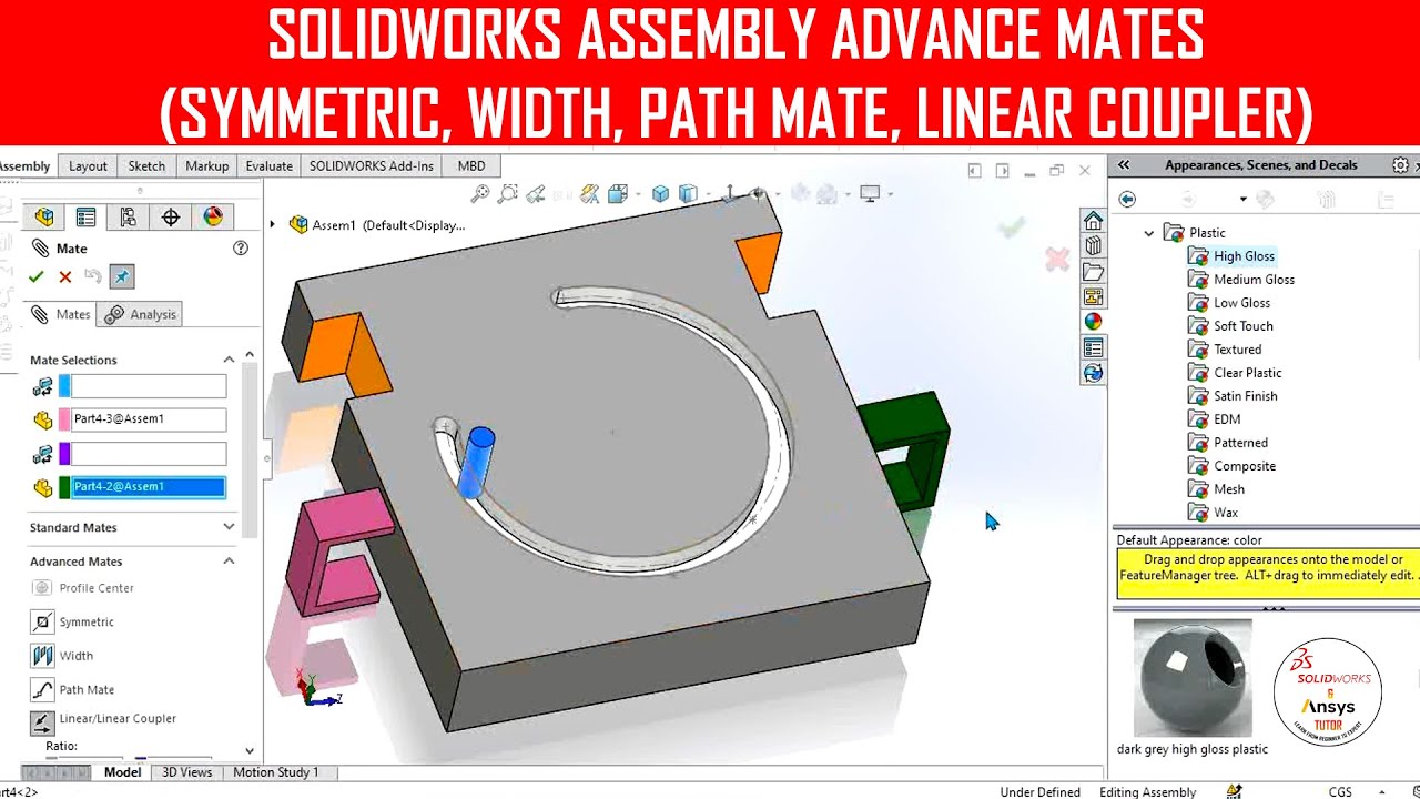 âš Solidworks Assembly Advance Mates Profile Path Width Linear Coupler