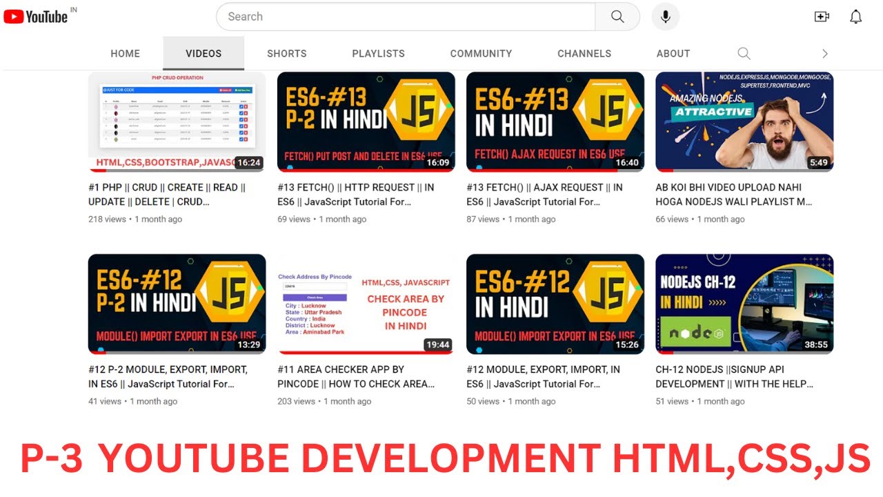 P 3 Youtube Development In Hindi Html Css Javascript Youtube