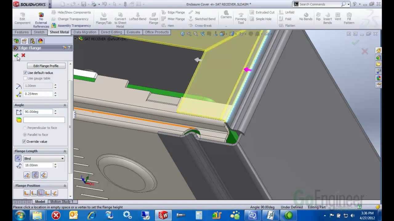 Solidworks Sheet Metal Edge Flange Youtube
