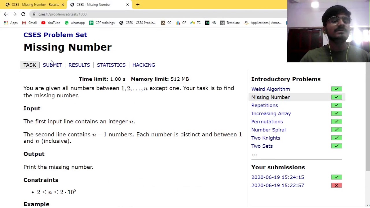 Missing Number Cses Problem Set Solution Youtube