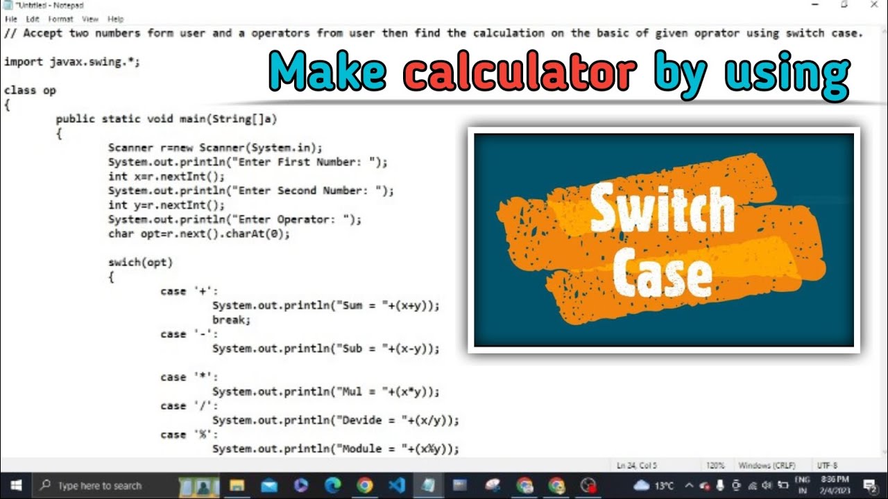 Day 14 Make Calculator By Using Switch Case In Java Java