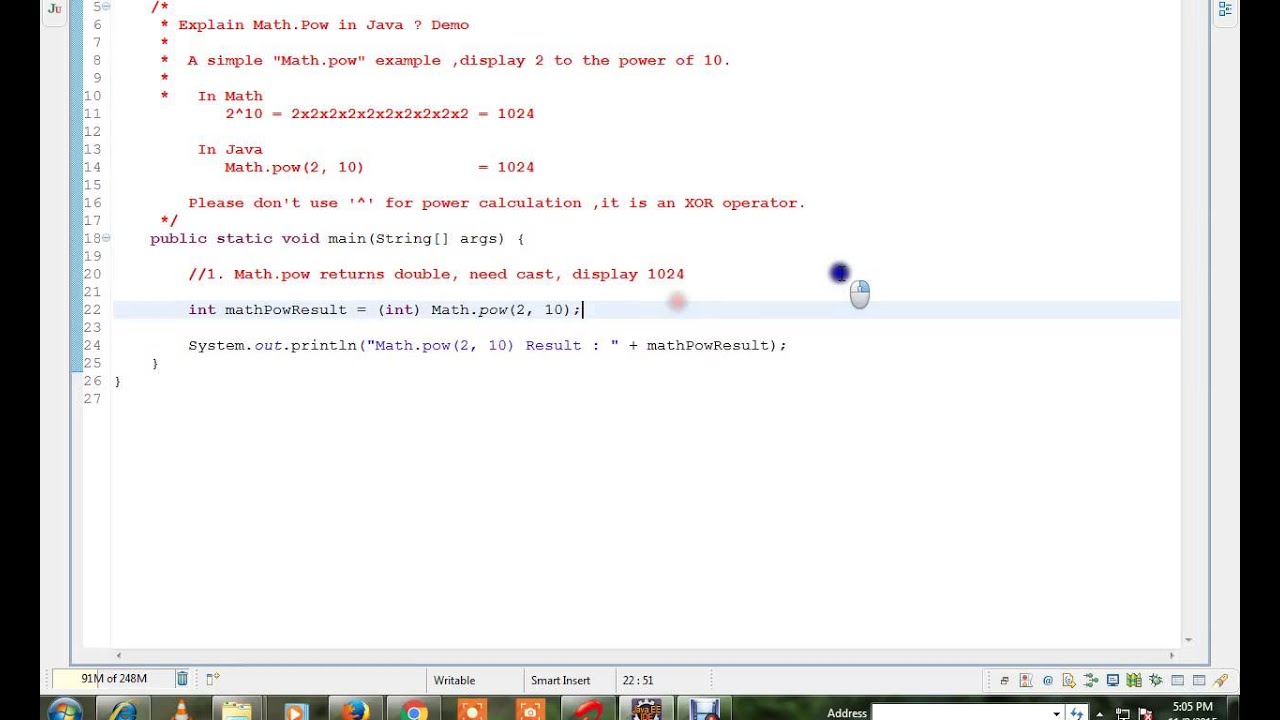 Java Math Pow Example Demo Youtube