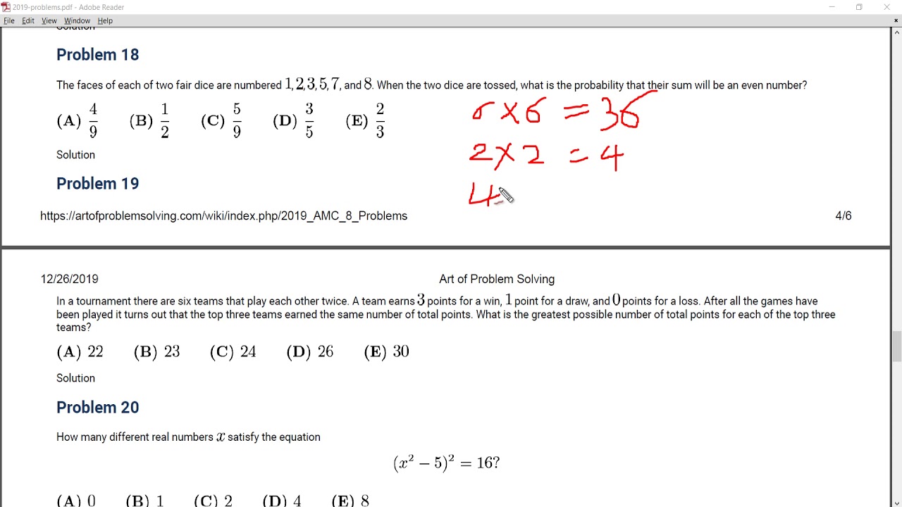 Amc8 2019 Problem 18 Youtube