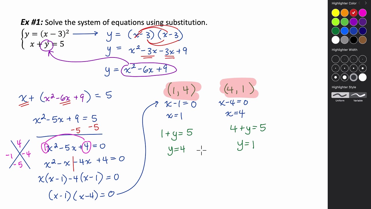 Linear Systems Using Substitution