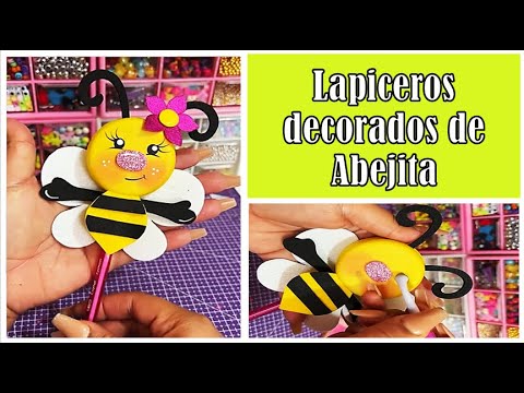 Lápices Decorados De Abejita Hechos Con Tapa De Botellas Plásticas