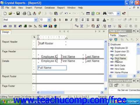 Crystal Reports Tutorial Creating Text Objects 10 Business Objects