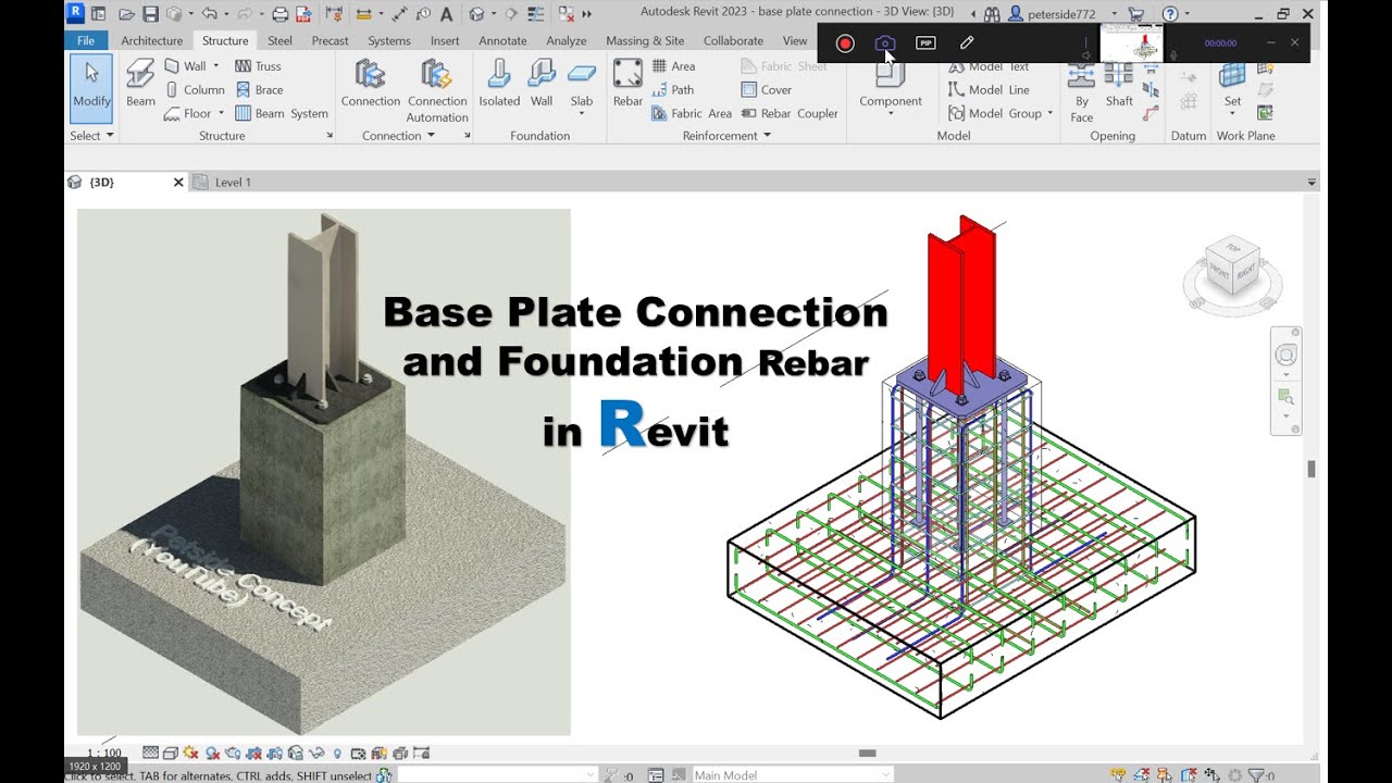 Base Plate Connection And Foundation Rebar In Revit Youtube