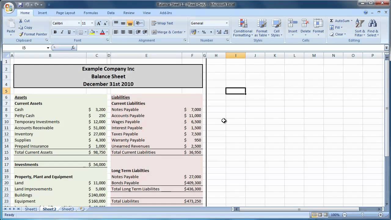Excel 2007 How To Create A Balance Sheet Guide Level 1 Youtube