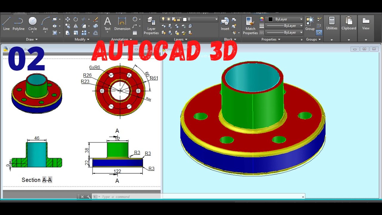 Autocad 3d Tutorial Exercise 02 Machine Componment Youtube