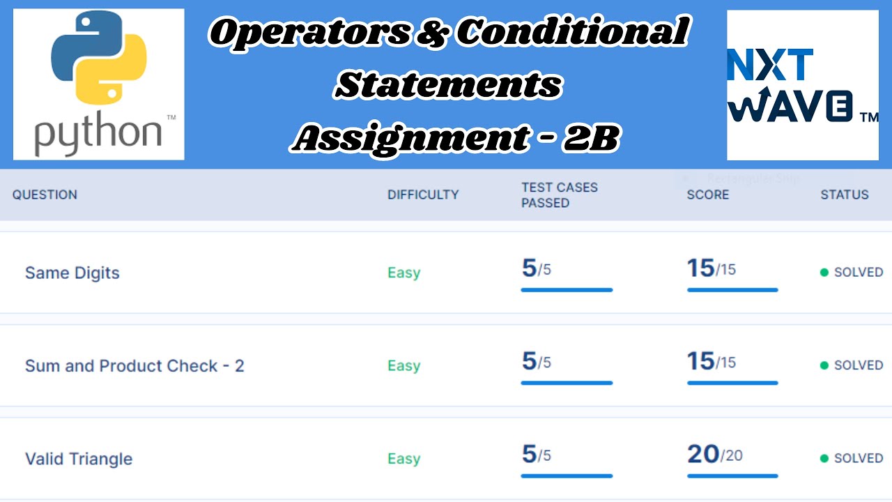 Operators Conditional Statements Assignment 2b Answers Python