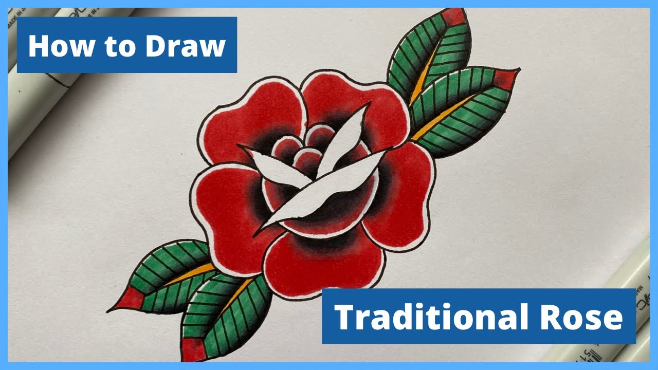 How To Draw An American Traditional Tattoo Rose Youtube