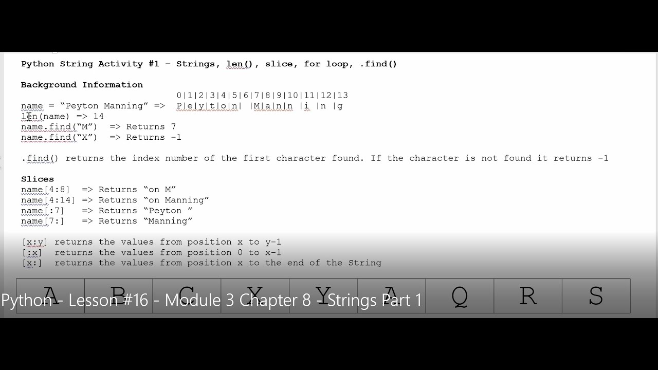 Python Lesson 16 Module 3 Chapter 8 Strings Part 1 Youtube