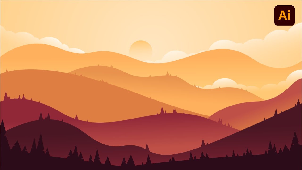 Mountains Under Evening Sky Adobe Illustrator Cc Speed Art Tutorial