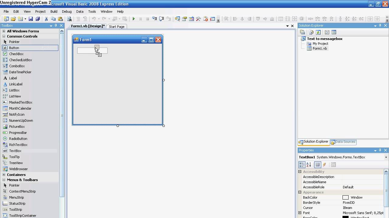 Visual Basic 2008 Express Edition Tutorial Text To Messagebox Youtube