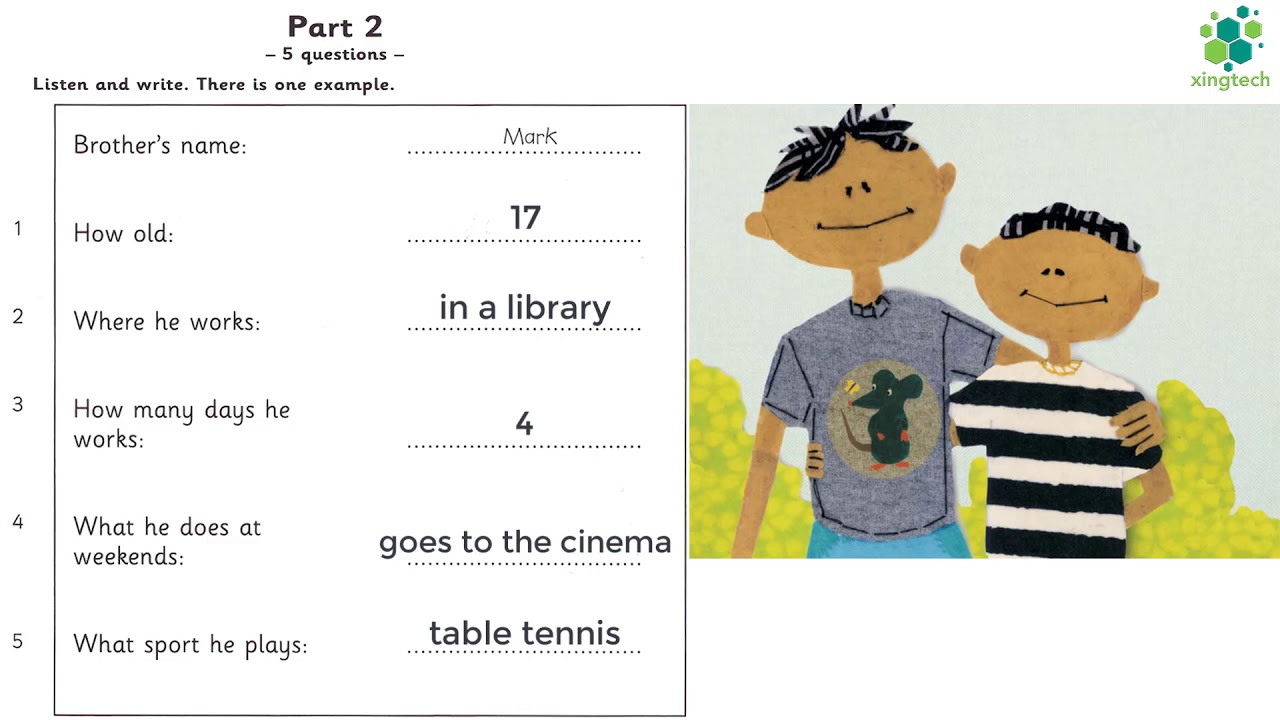 Movers 2 Test 1 Part 2 Listening With Answer Booklet Youtube
