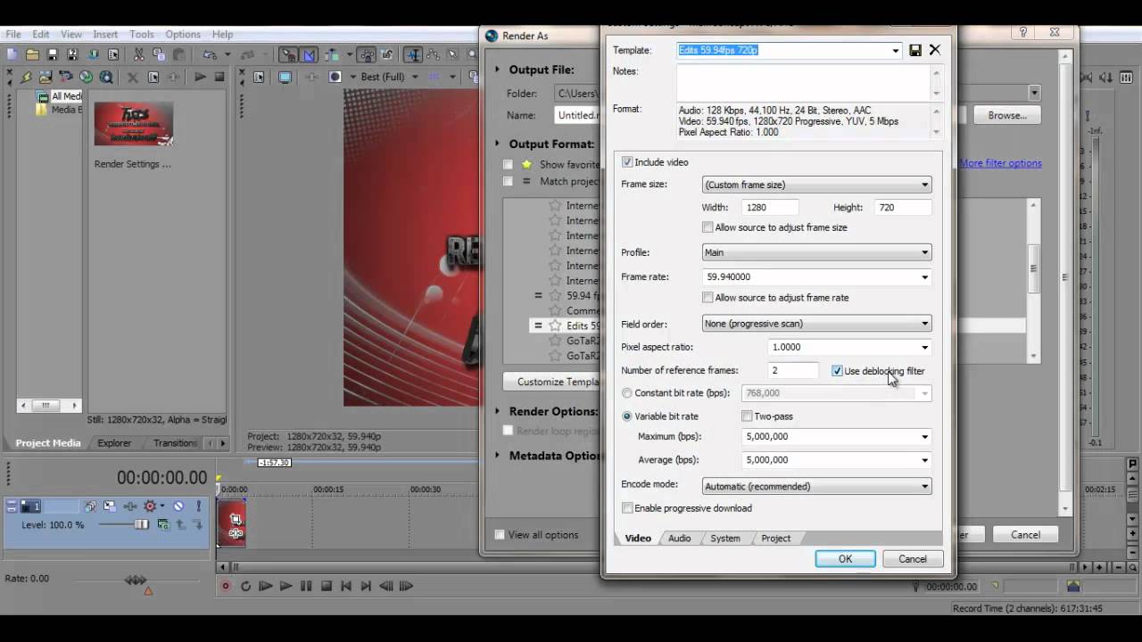 Sony Vegas Pro 16 Render Settings