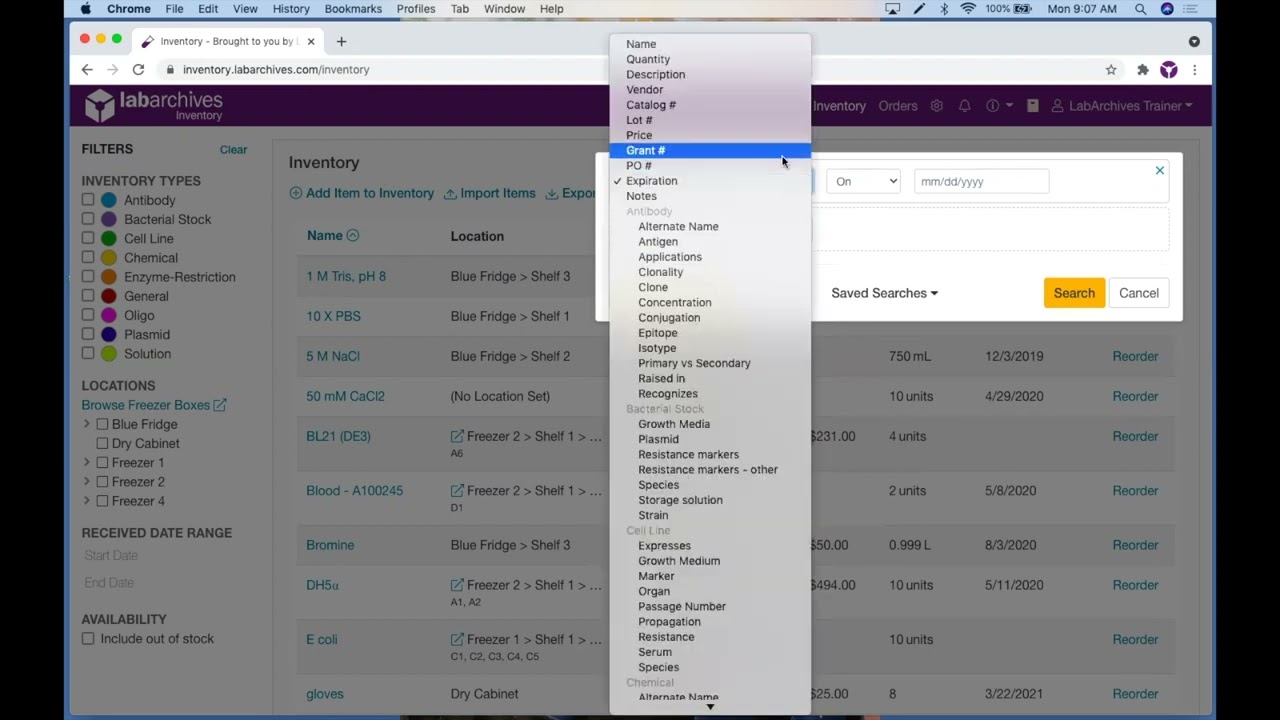 Labarchives Inventory Search Features Youtube
