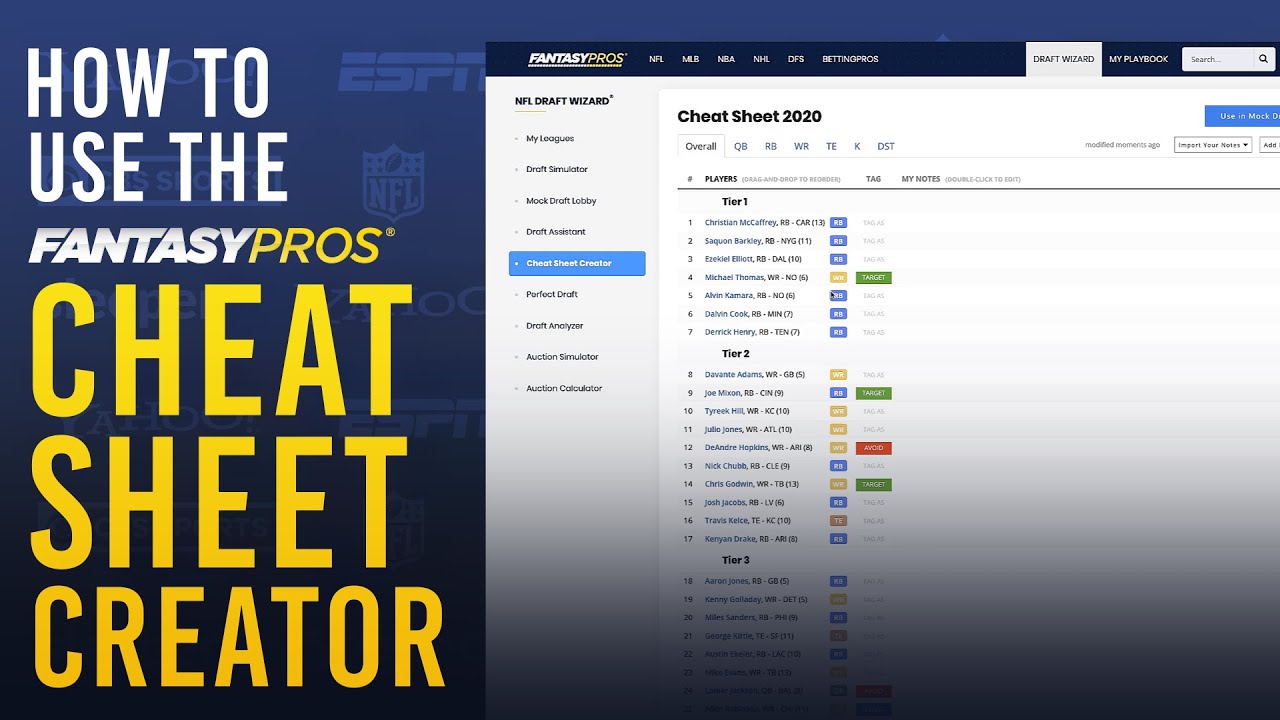 Fantasypros Printable Cheat Sheet