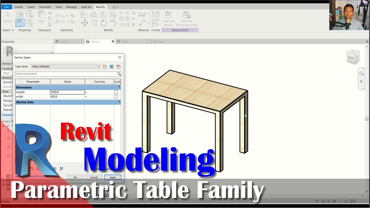 Revit Parametric Table Family With Length And Width Tutorial Youtube