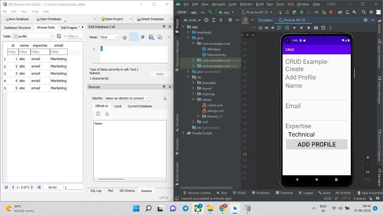 View Sqlite Database And Data In Android Studio Youtube