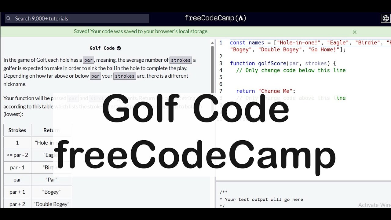 Golf Code Freecodecamp Javascript Tutorials Youtube