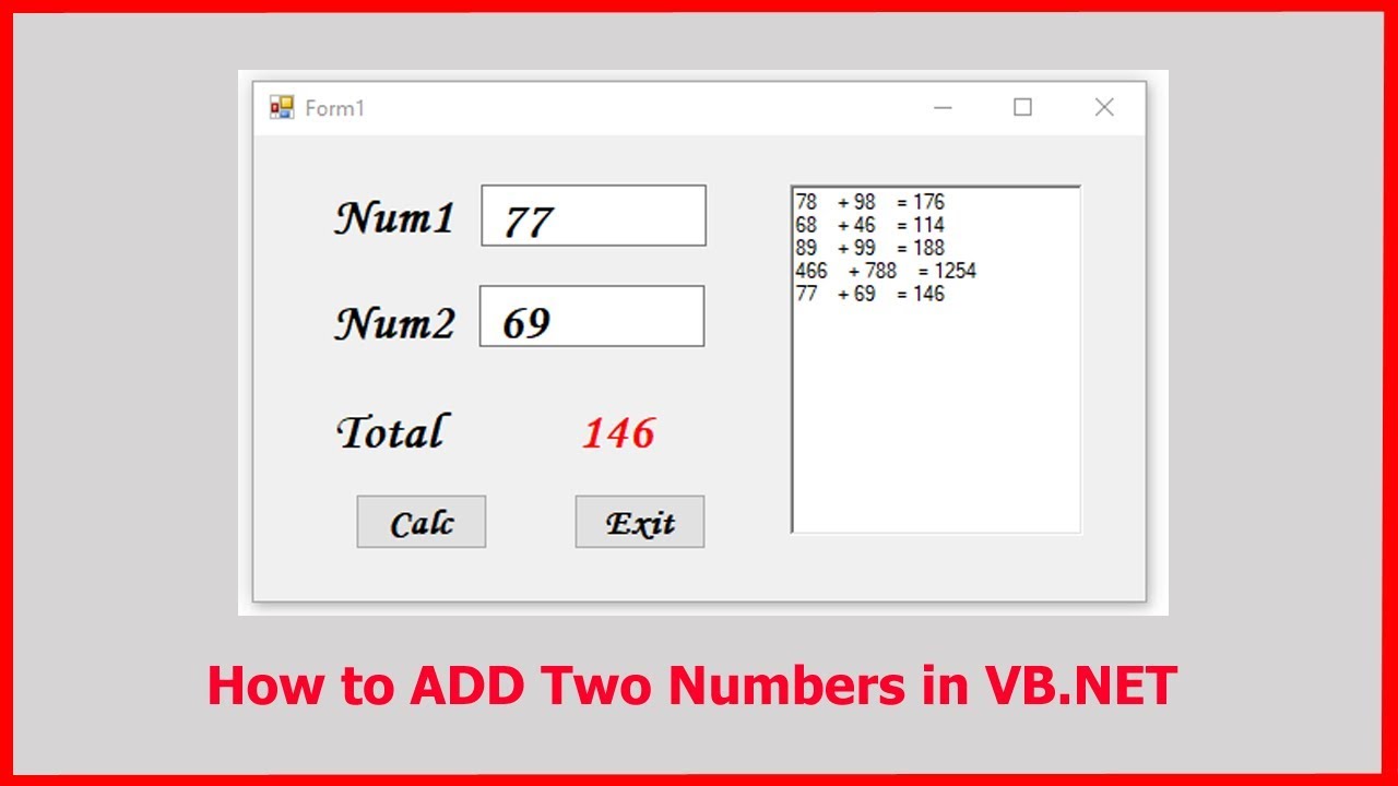 How To Addition Of Two Numbers Using Vb Net Youtube