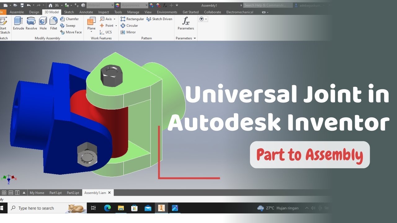 Tutorial Autodesk Inventor Part Assembly Universal Joint Variasi
