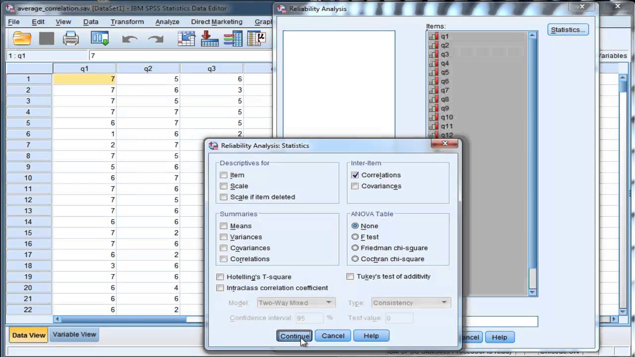 Average Correlation Spss Youtube